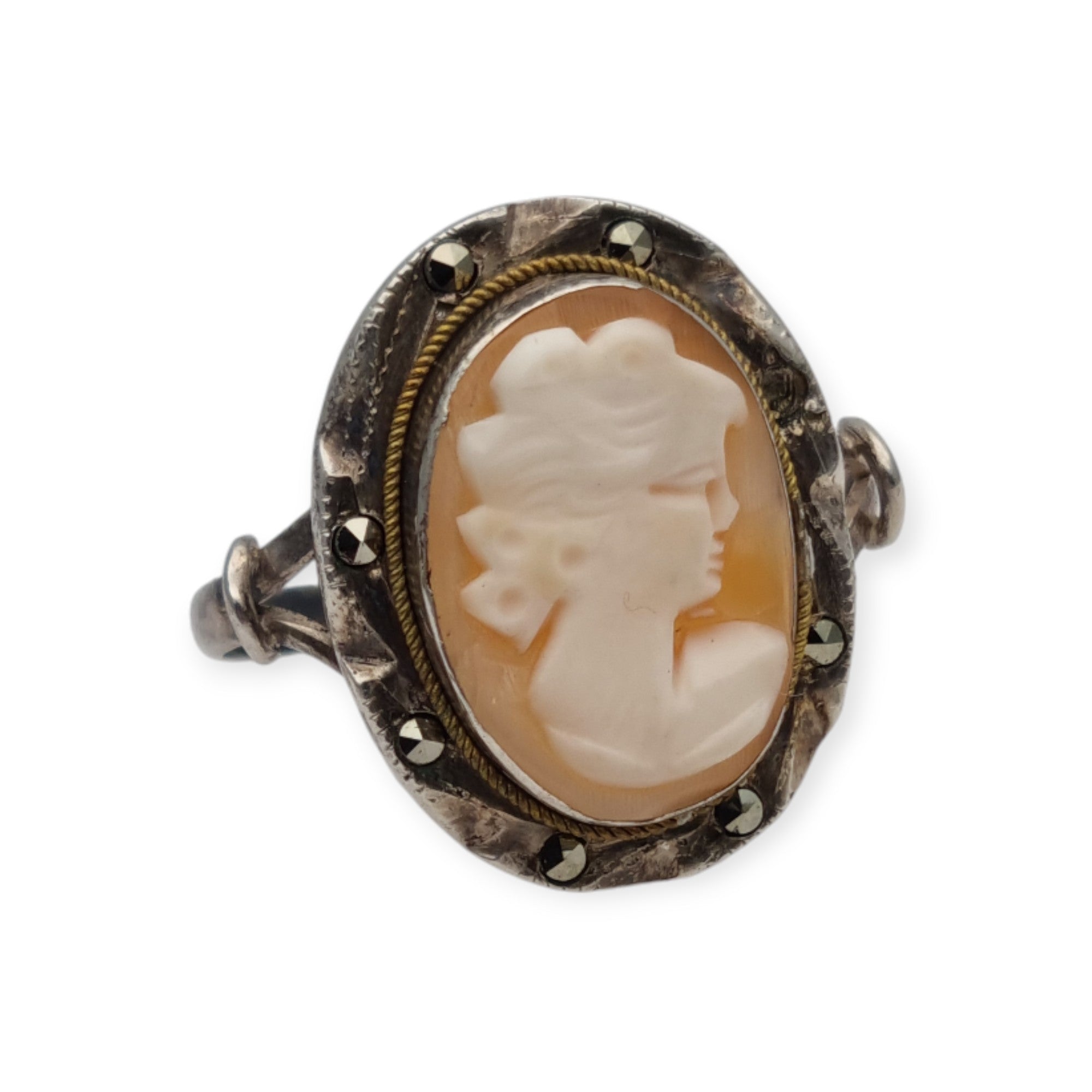 Anillo camafeo en plata con marquesitas estilo victoriano circa 1950 c ...